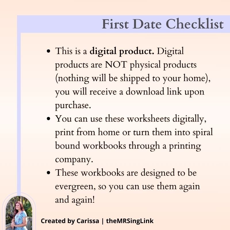 First Date Checklist Activity Worksheets TheMRSingLink